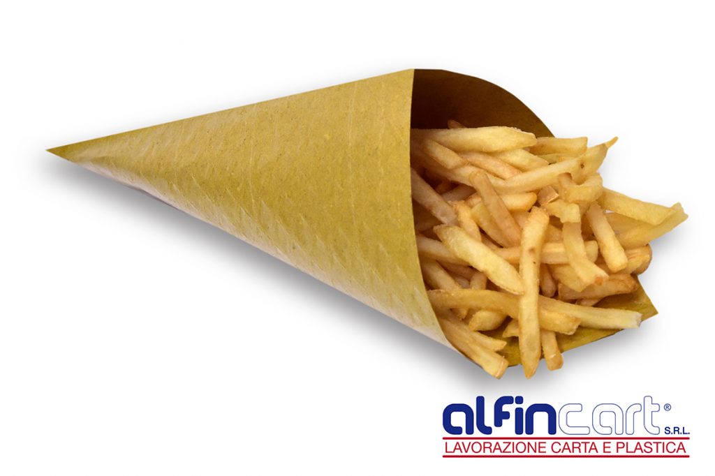 Brown paper cones for french fries